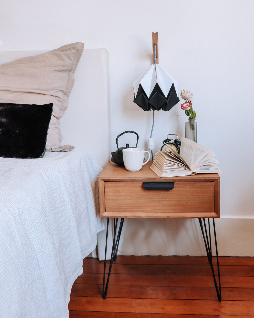 Origami Wall Lighting Fixture Wooden Bracket With Paper Pendant Light ...