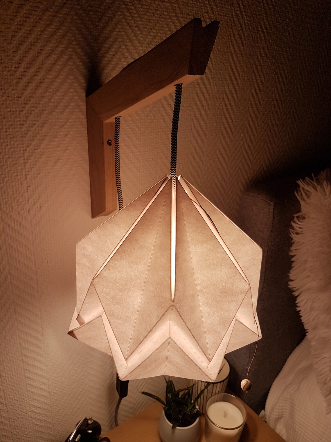 Origami Wall Lighting Fixture Wooden Bracket With Paper - Etsy