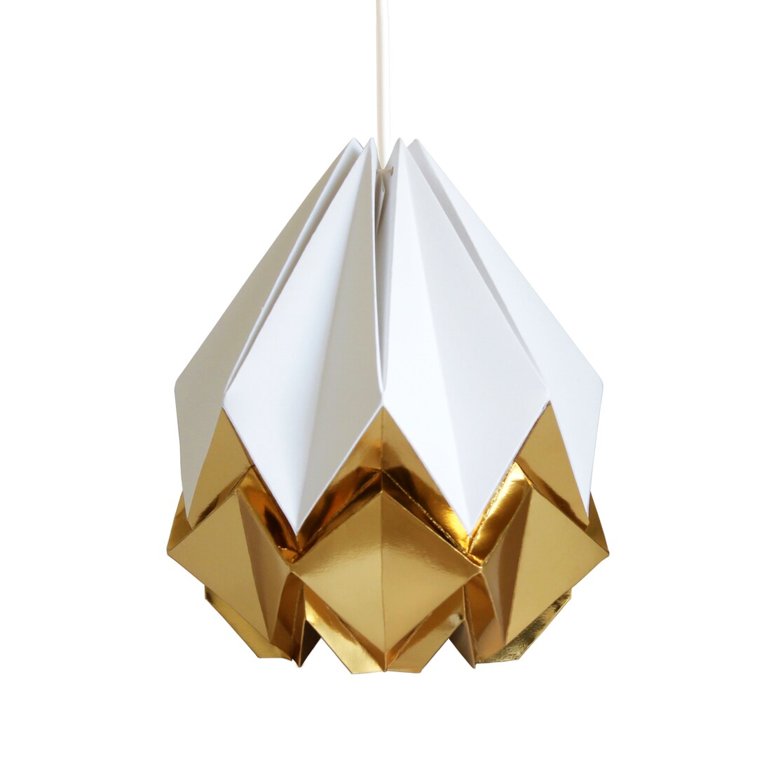 Origami Lampshade in White and Gold Paper Medium Size - Etsy