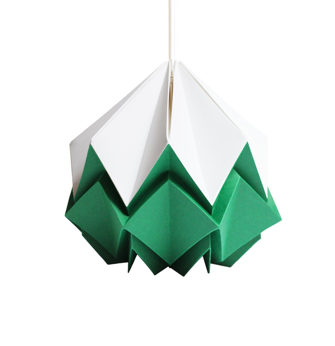 LAST ITEMS - Origami Lampshade in White and Forest Paper, Small Size - Etsy