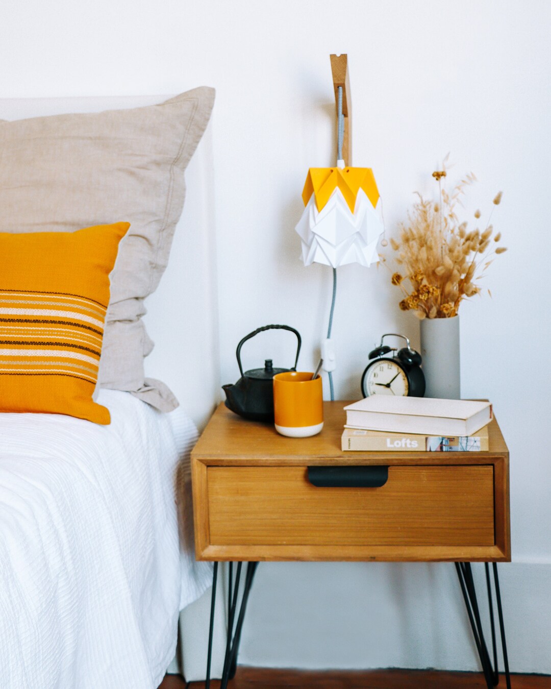 Origami Wall Lighting Fixture - Wooden Bracket With Small Paper Pendant ...