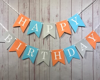 Blue and Orange Birthday Banner - Etsy