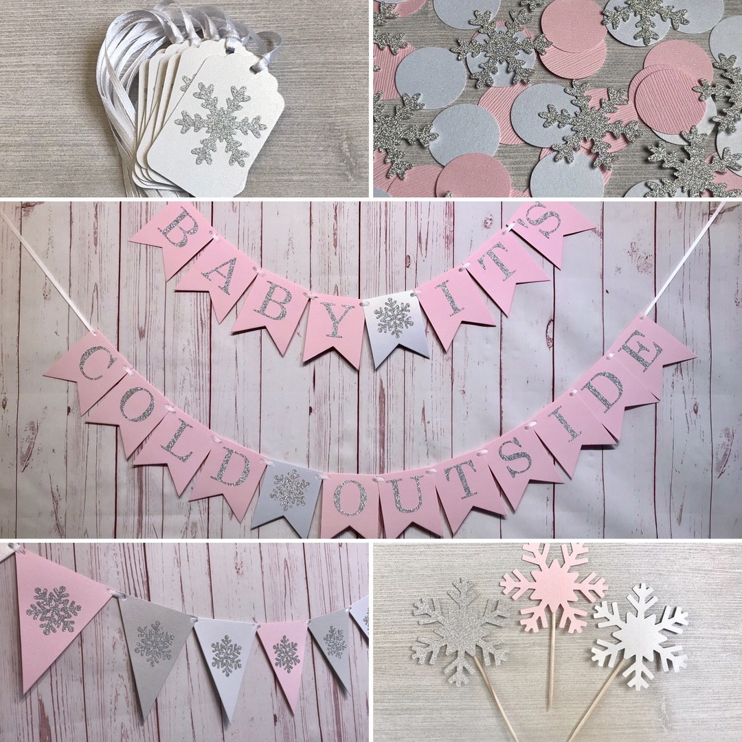 Pink Snowflake Baby Shower Party Package, Baby Its Cold Outside, Winter ...