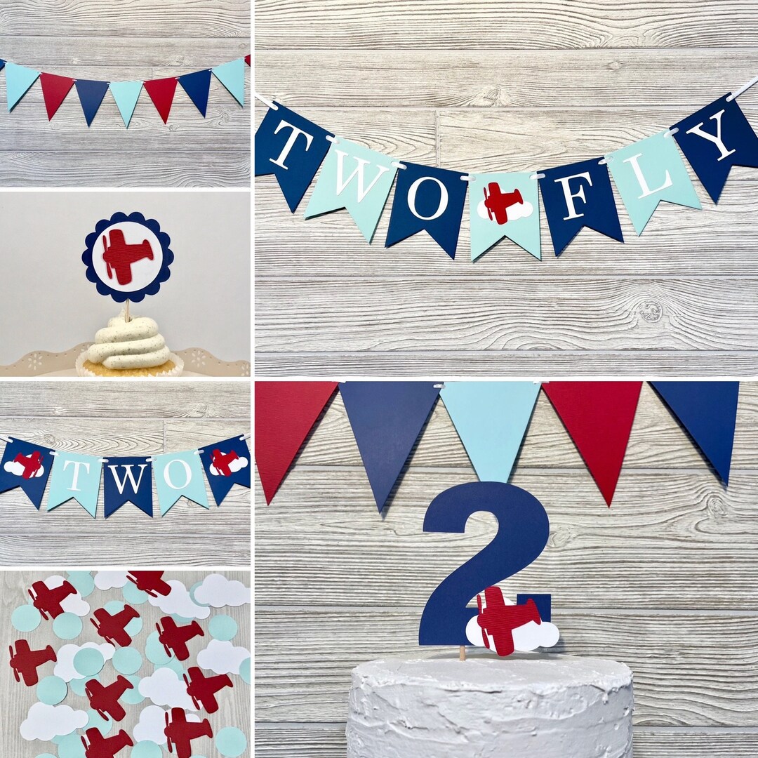 Two Fly Birthday Party Package, Red and Blue Airplane 2nd Birthday ...