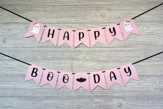 Pink Happy Boo Day Banner, Halloween Happy Birthday, Spooky Birthday ...