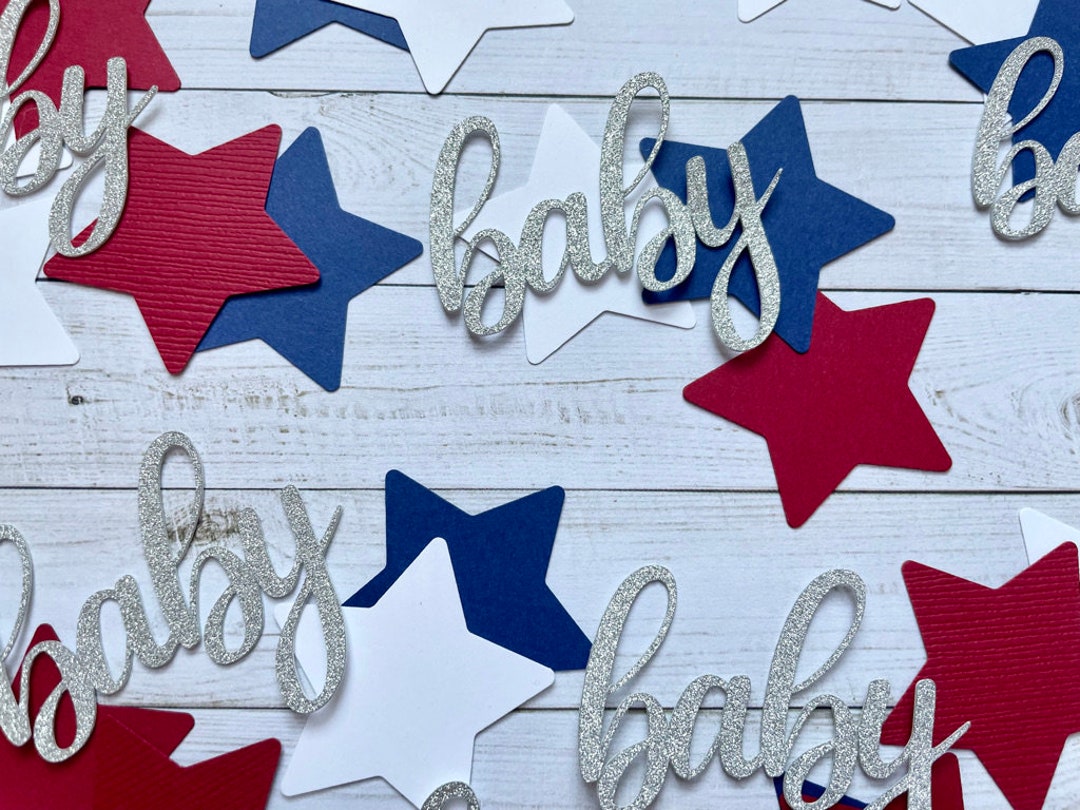 50 Red White and Blue Baby Shower Confetti, Little Firecracker Baby ...