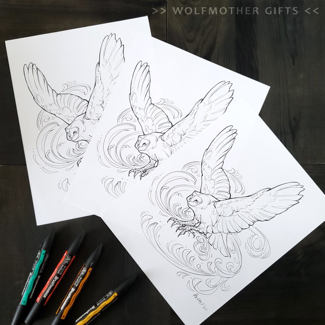 Owl's Wind Cailleach-oidhche Printable Coloring Page - Etsy