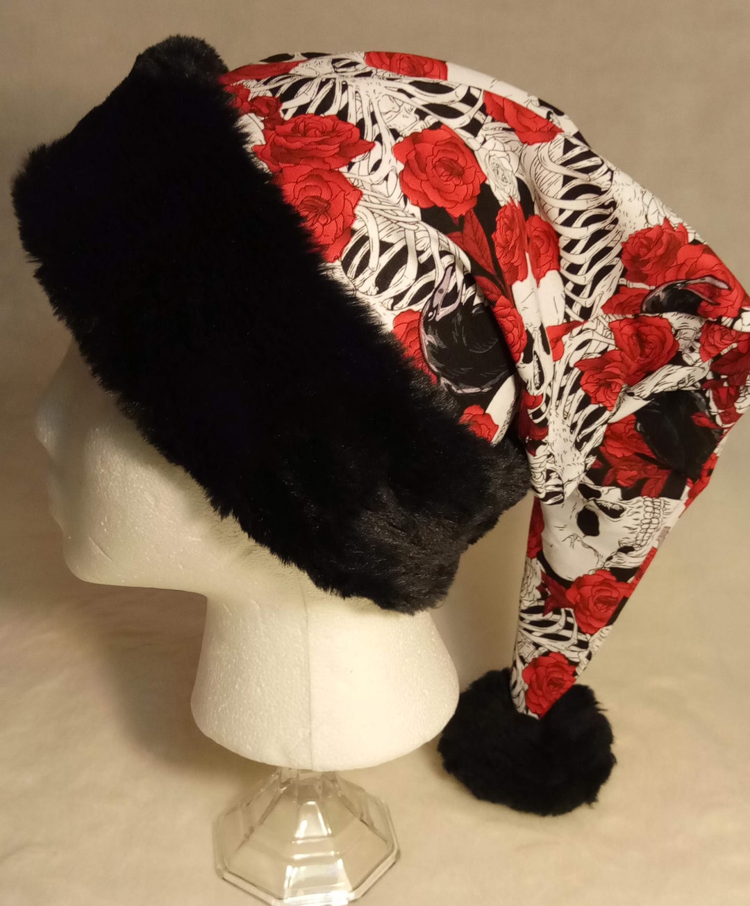 Skulls, Skeletons, and Flowers Christmas Santa Hat, 5 Hat Styles, 2 ...