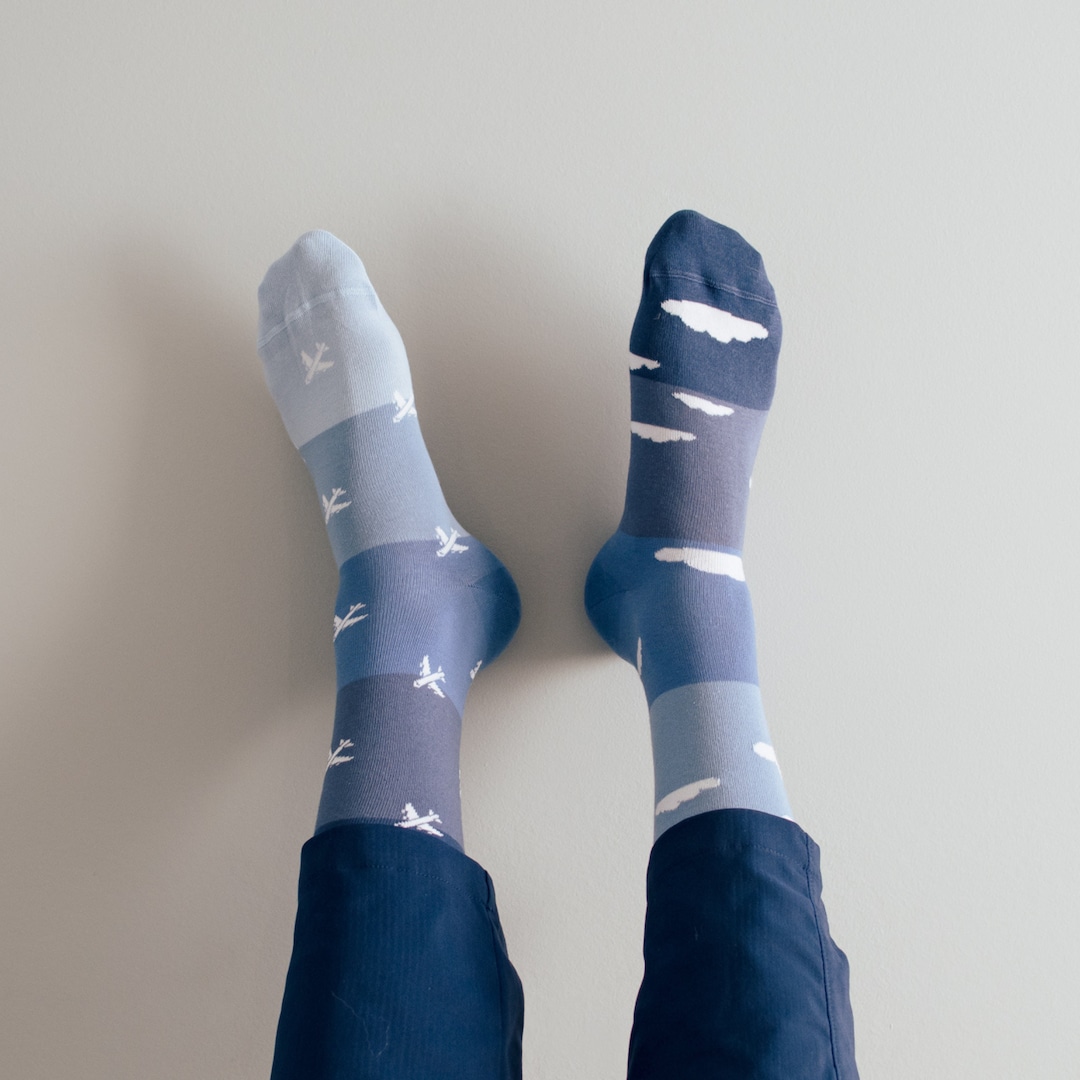 Plane & Cloud Socks | Friday Sock Co | Fun Mismatched Socks | Gifts for ...