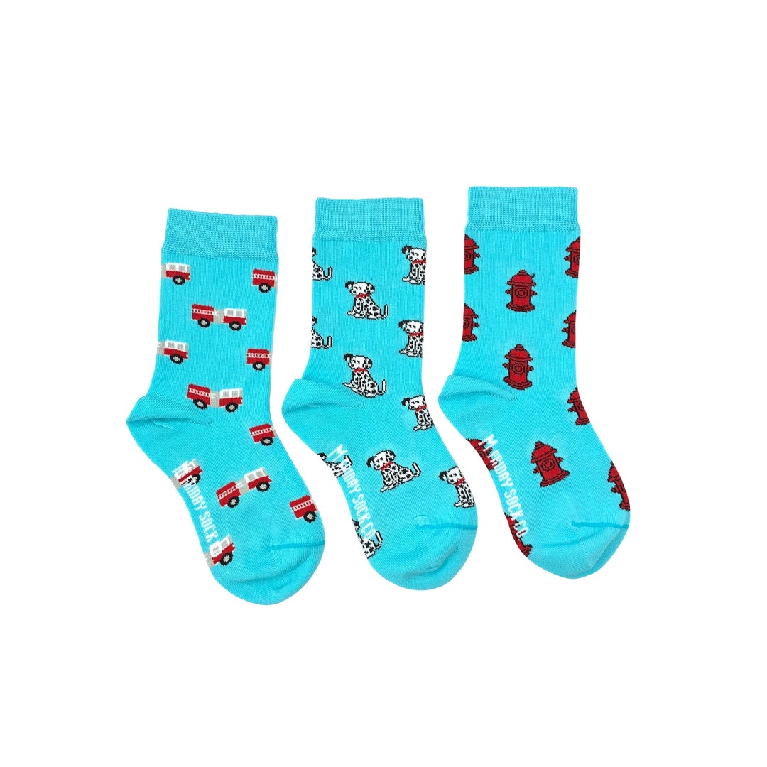 Kids Socks Fire Truck, Hydrant & Dalmatian Friday Sock Co Mismatched ...