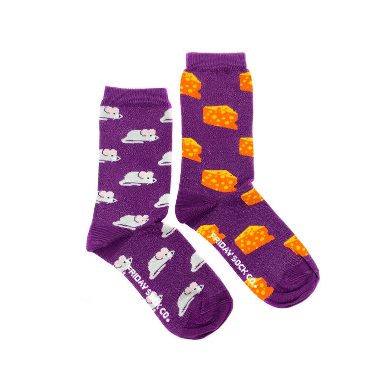 Women's Socks Mouse & Cheese Friday Sock Co Mismatched - Etsy