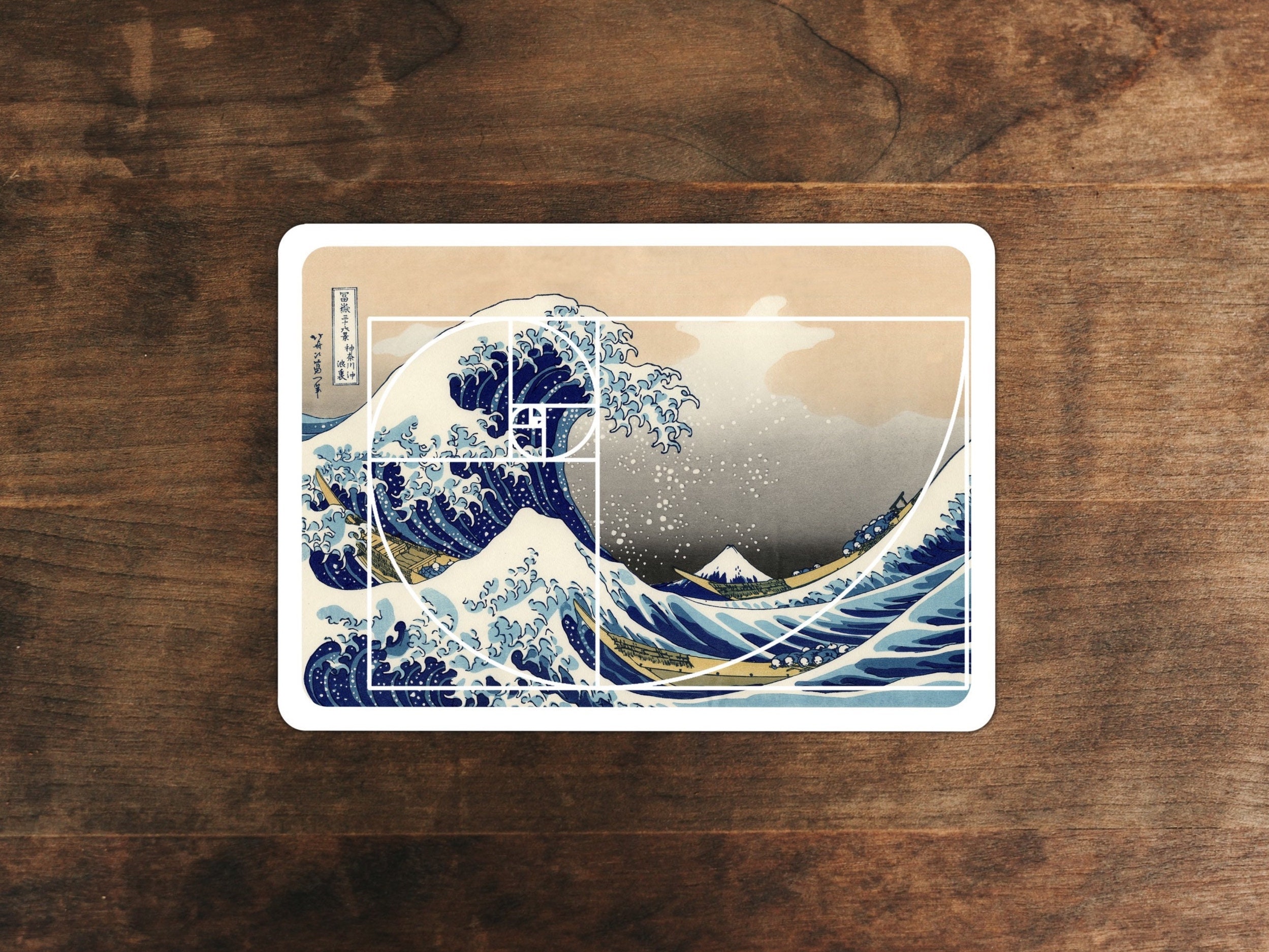 The Great Wave off Kanagawa Golden Ratio Fibonacci Spiral Art Sticker ...