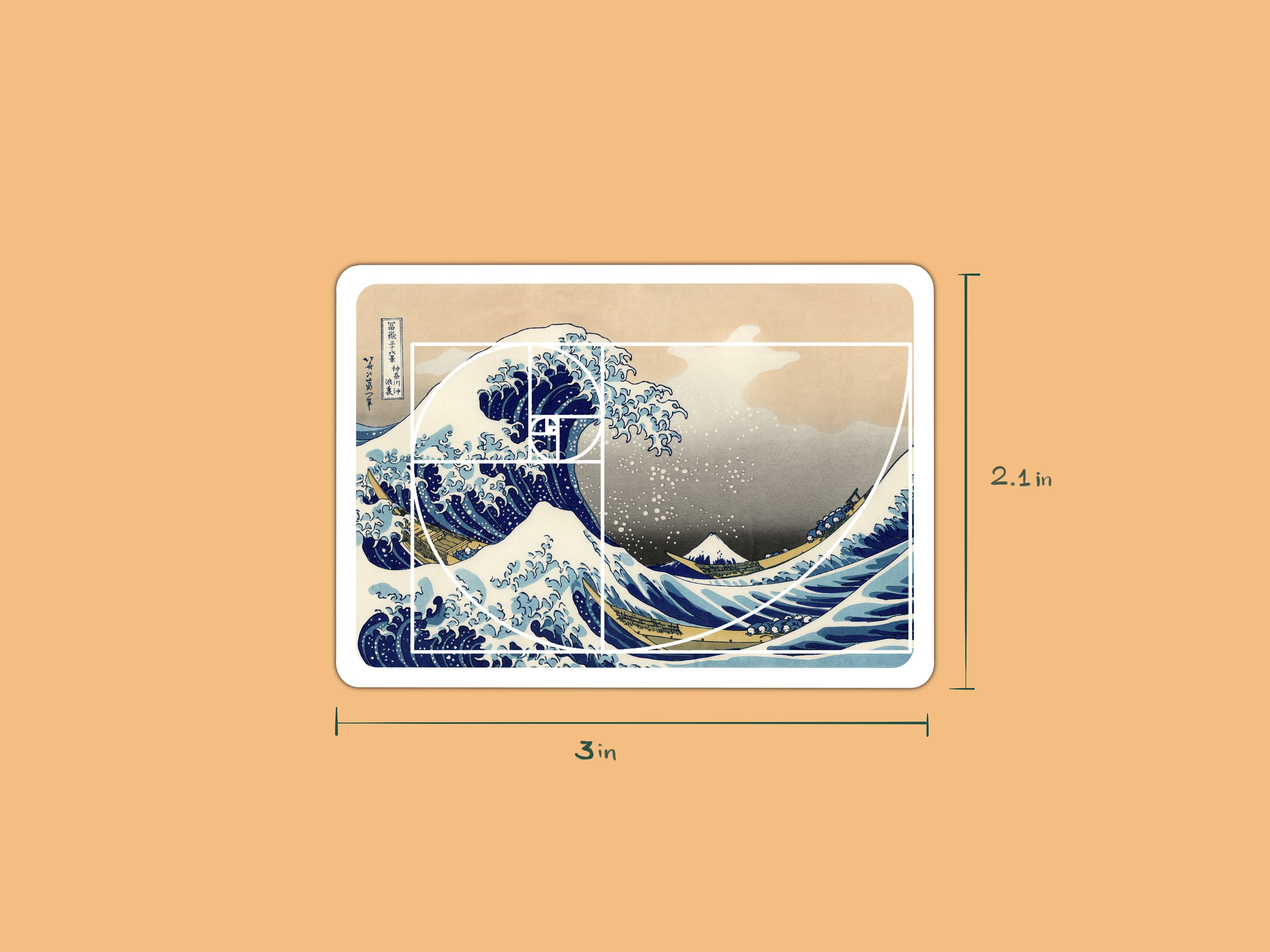 The Great Wave off Kanagawa Golden Ratio Fibonacci Spiral Art Sticker ...