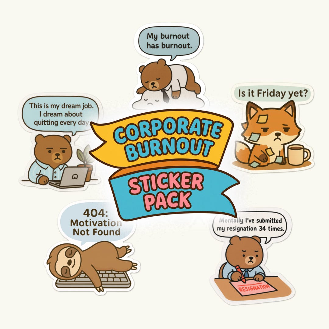Corporate Burnout Sticker Pack: Funny Animal WFH Decals - Etsy