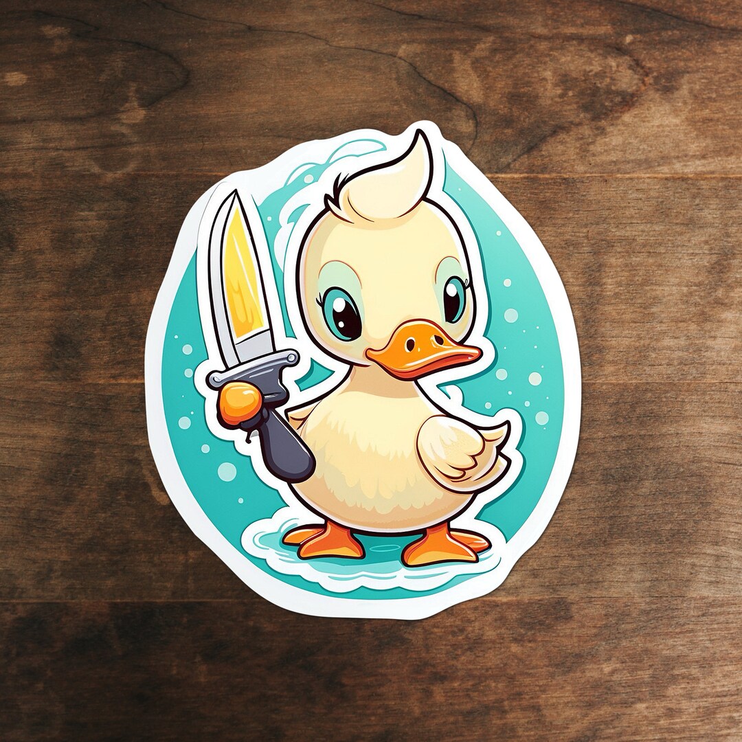 Quack and Slash: Adorable Duck With Knife Sticker | Holographic Sticker ...