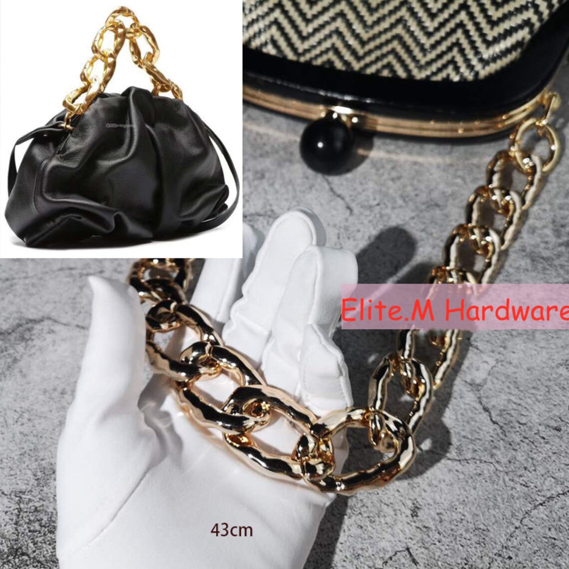 Purse Short Chain Bag Accessories Acrylic Chain 43cm Gold | Etsy