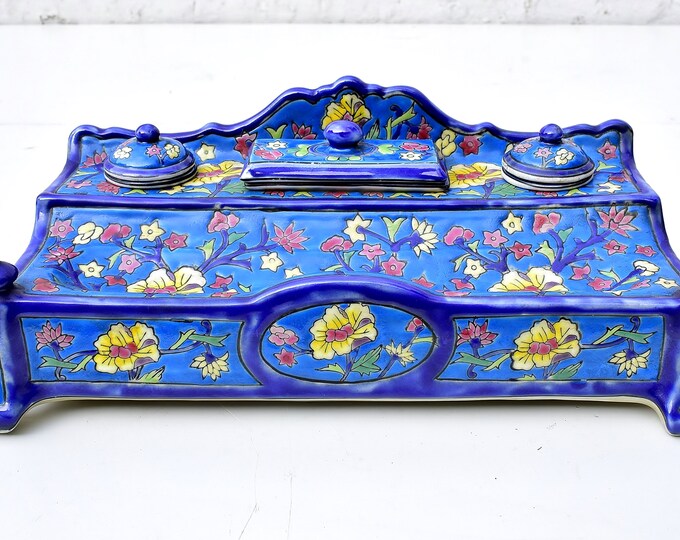 Antique Ink Set Les Bleus De Louviere Vintage Longwy Style Pen - Etsy