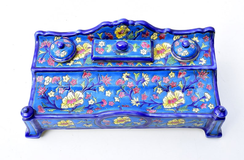 Antique Ink Set Les Bleus De Louviere Vintage Longwy Style Pen | Etsy