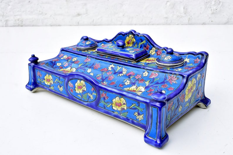 Antique Ink Set Les Bleus De Louviere Vintage Longwy Style Pen | Etsy