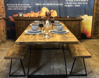 Industrial Dining Table Rustic solid Kitchen farmhouse Steel | Etsy