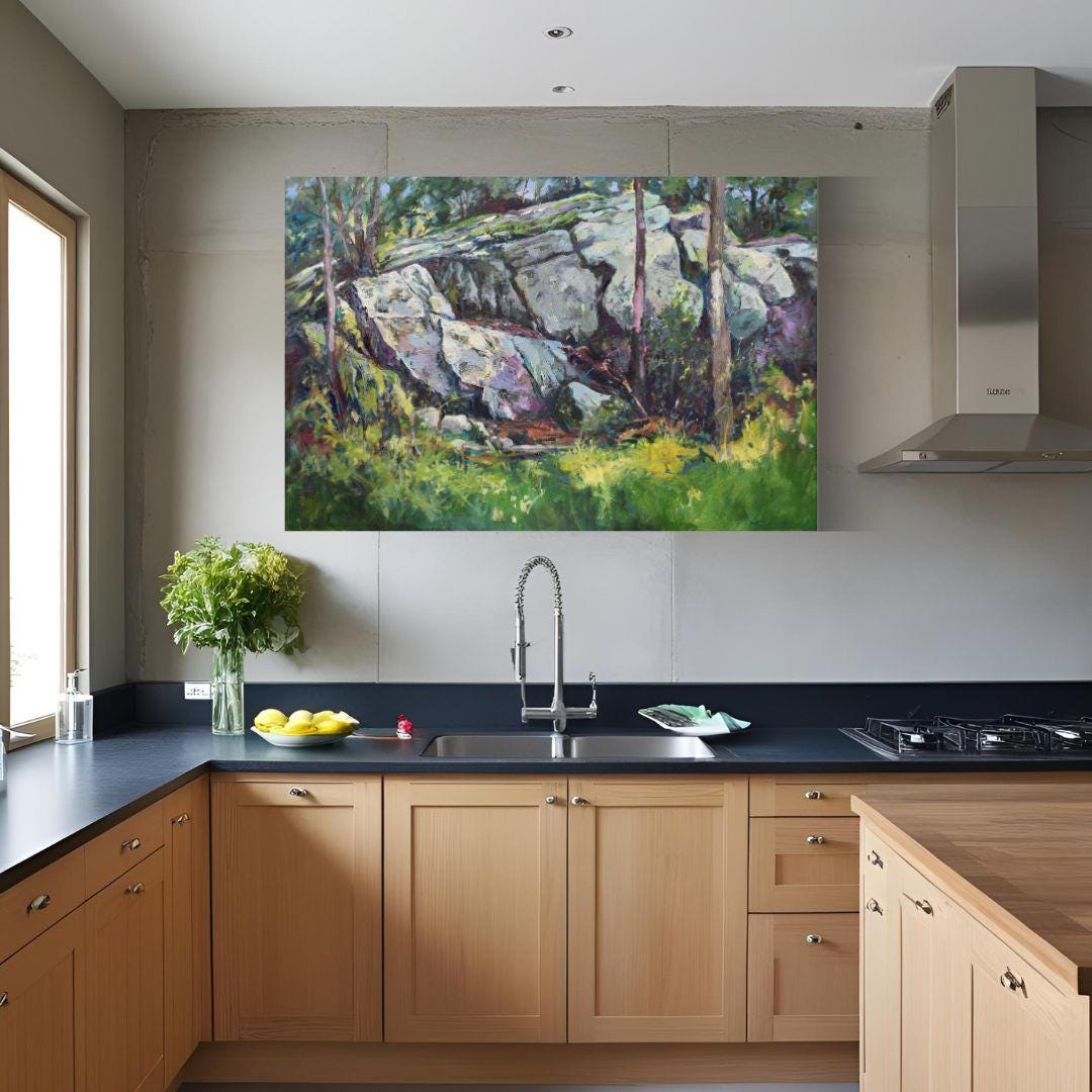 Large Original Landscape Painting With Rocks and Trees, Connecticut Art ...