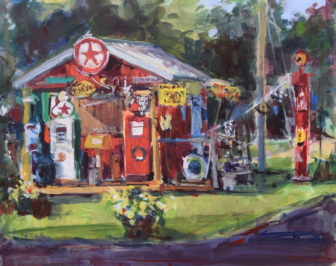 Original Acrylic Painting of Vintage Gas Station, Gasoline Antiques ...