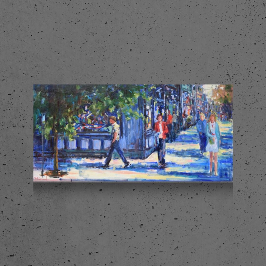 Townscape Oil Painting, Long Horizontal Painting of People on the ...