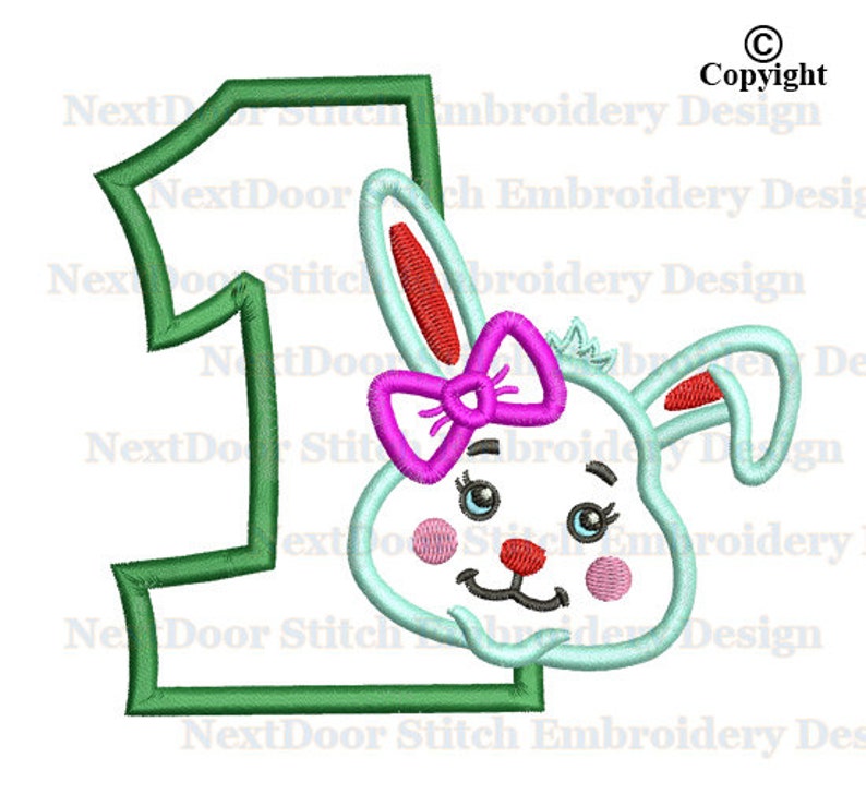 Girly Bunny Face 1st Birthday Applique Design Rabbit Number - Etsy