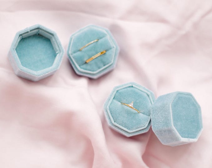 Velvet Ring Box Nile Blue Octagon Handmade Wedding Vintage - Etsy
