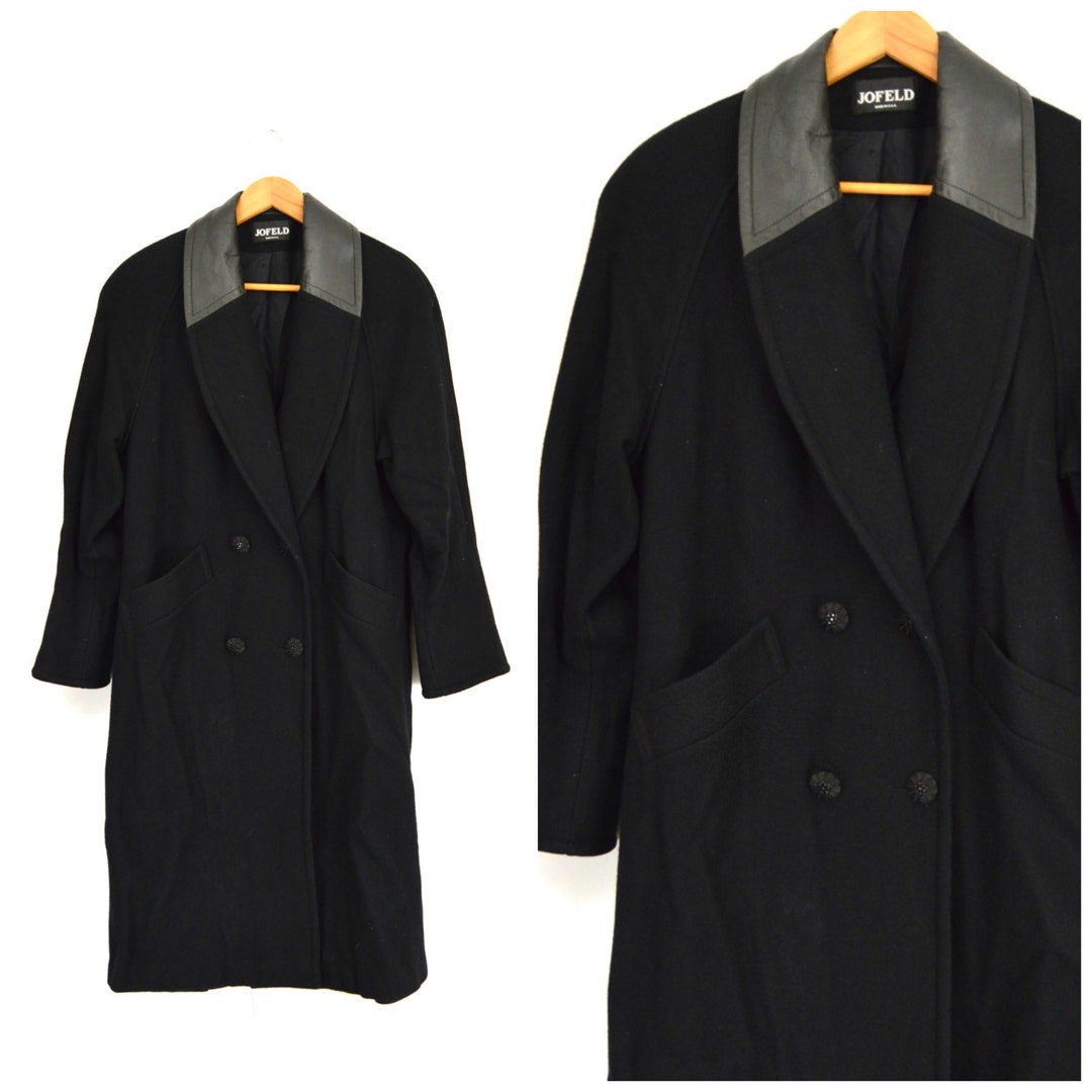Vintage Wool Peacoat Black Double Breasted FORSTMANN Wool Coat Leather ...