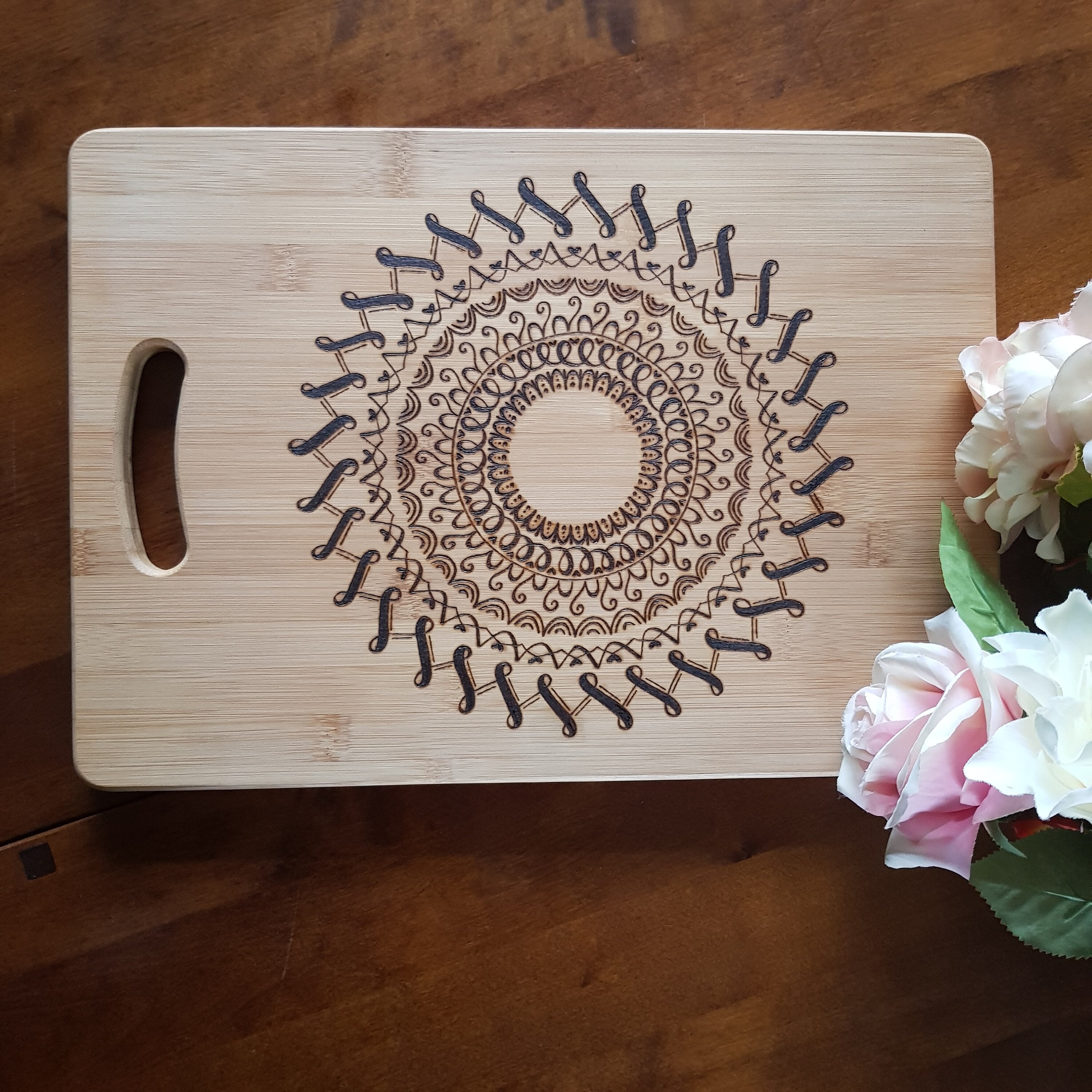 Personalized Mandala Bamboo Cutting Board, Pyrography Engraved - Etsy