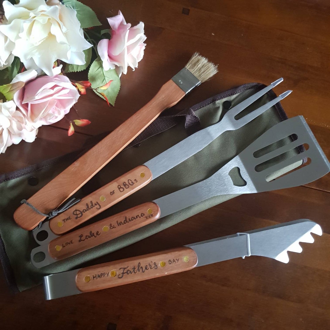 Personalized BBQ Tool Set, Stainless Steel Utensils, Pyrography Gift - Etsy