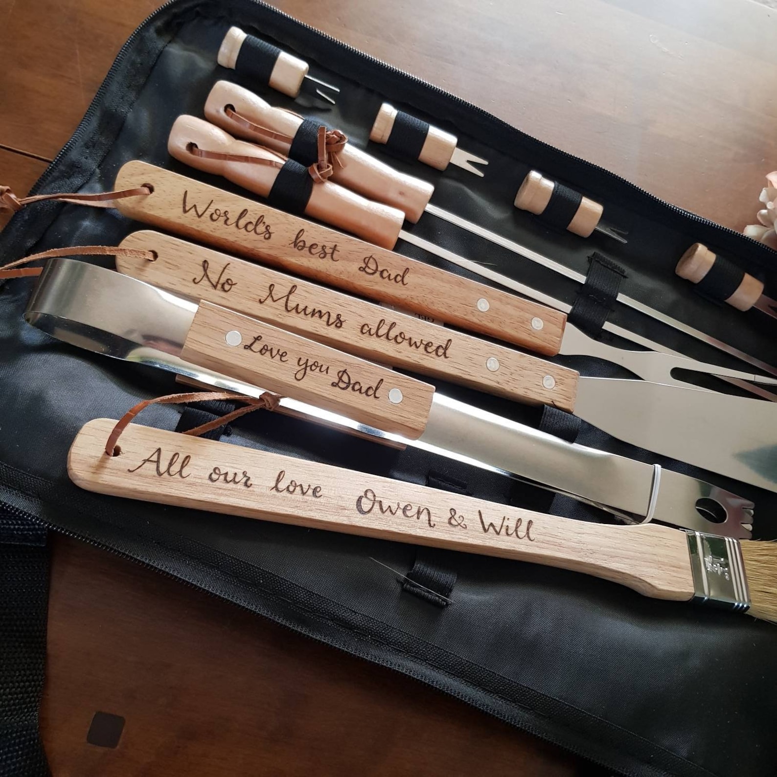 Personalized BBQ Tool Set, Stainless Steel Utensils, Pyrography Gift - Etsy