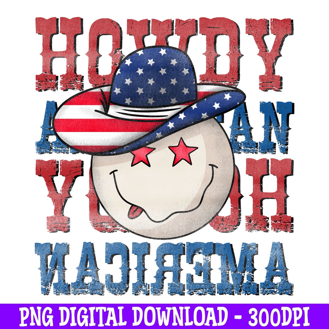 Howdy American Design With Patriotic Smile and Cowboy Hat - Etsy