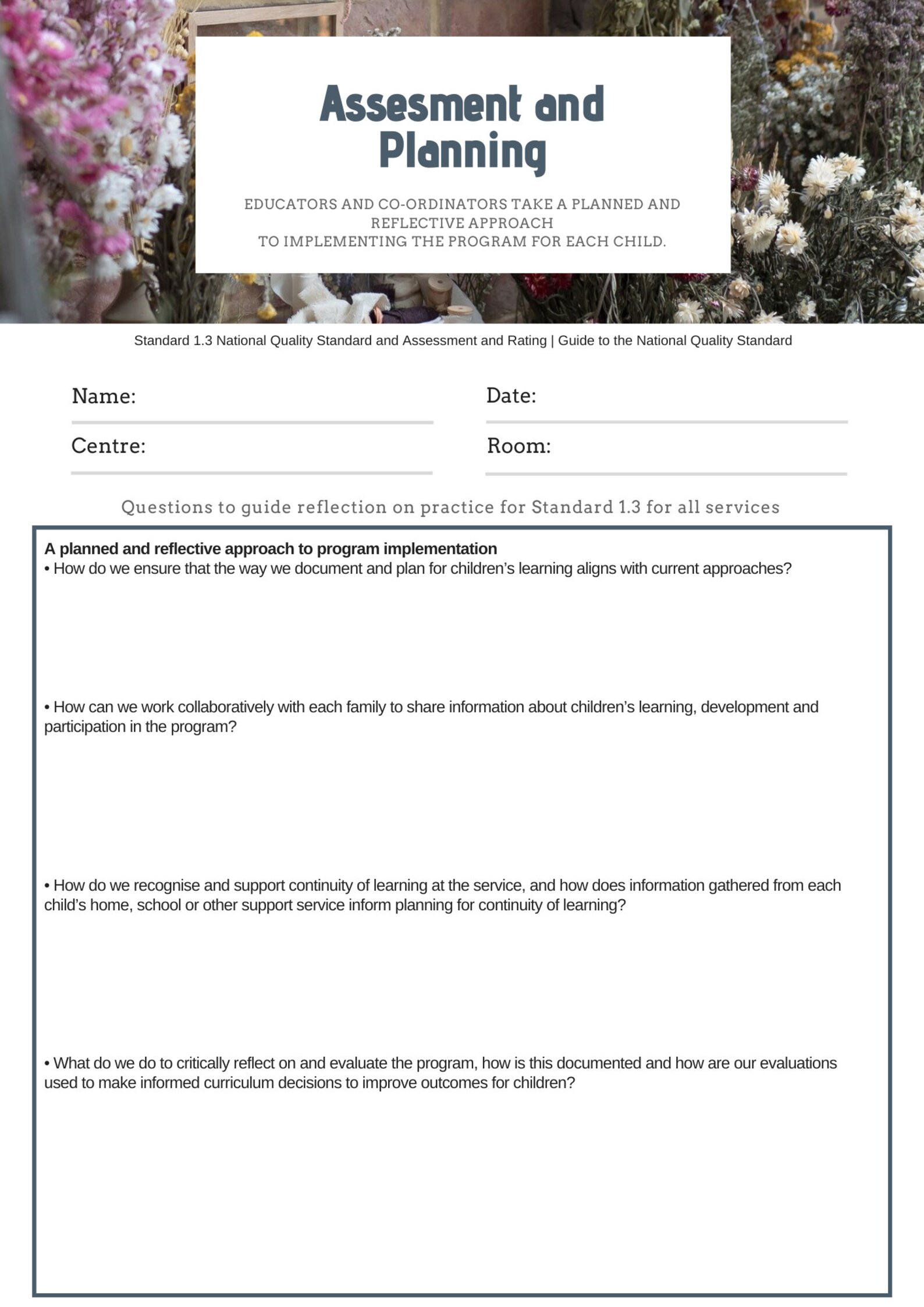 Critical Reflection Template for ECE Leaders to Reflect Assessment and ...