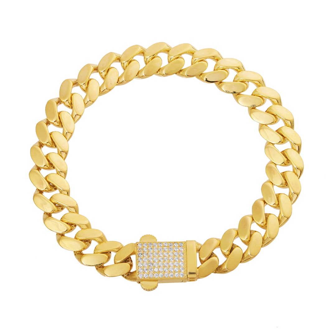 18k Gold & Micron Plated, 925 Sterling Silver Cuban Chain Bracelet for ...