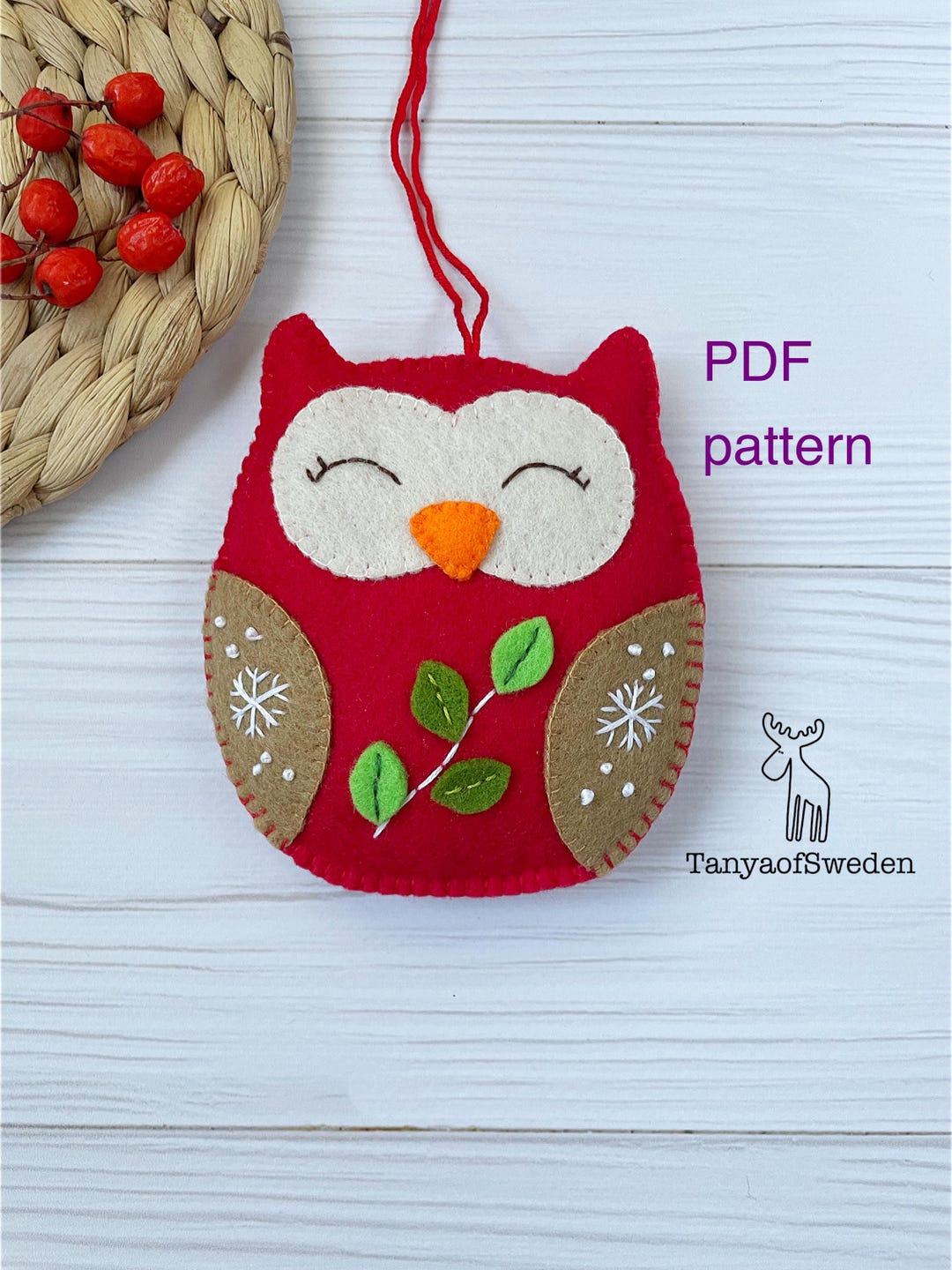 Felt Red Christmas Owl Pattern, Christmas Owl Pdf, DIY Felt Owl ...