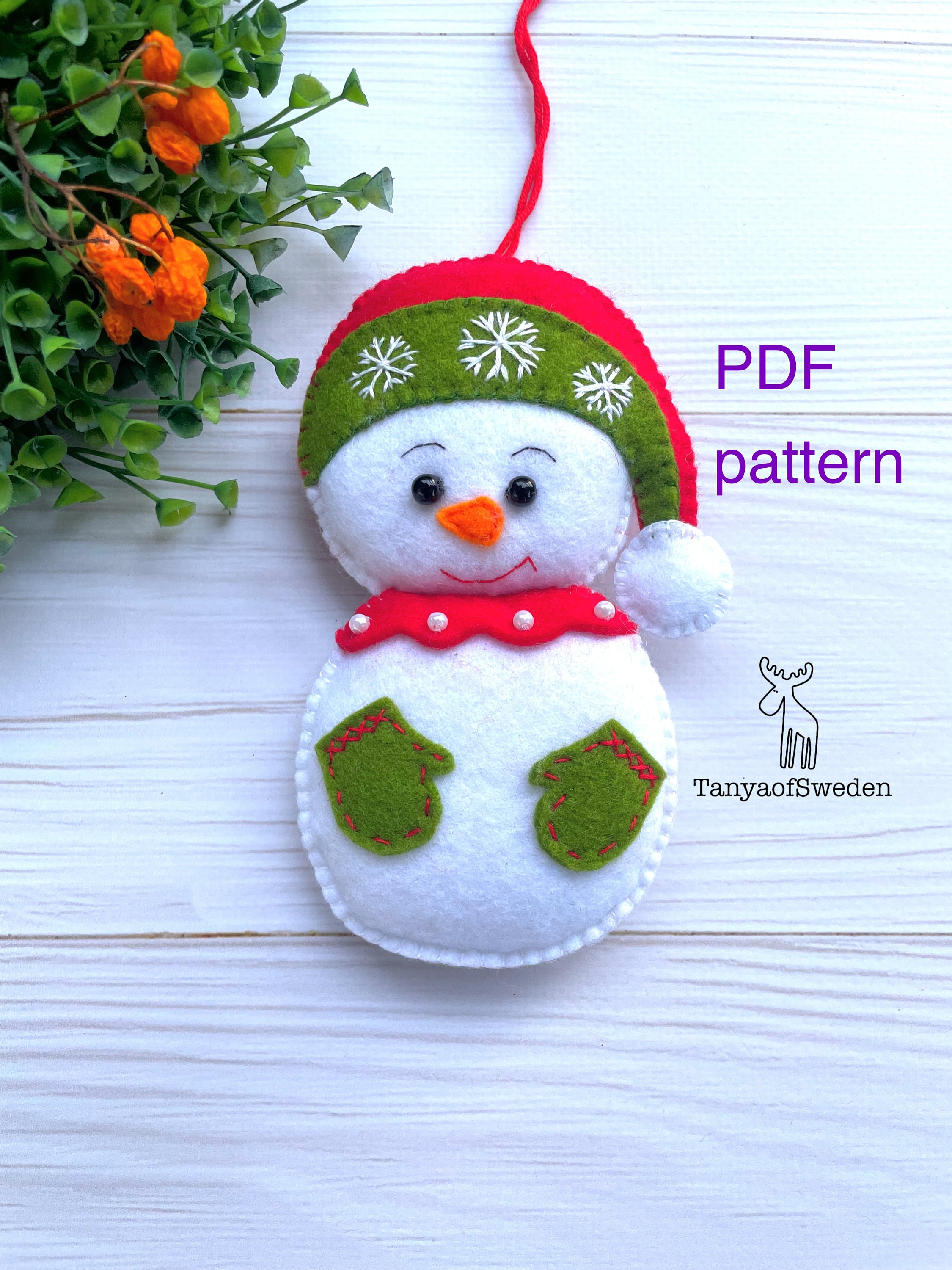 Felt Snowman Pdf Pattern, Snowman Ornament Patter, Sewing Snowman Pdf ...