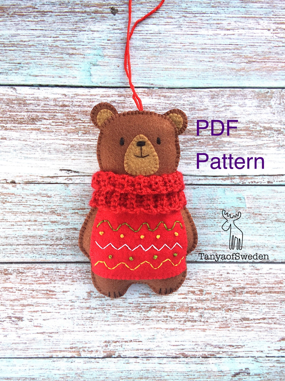 Felt Bear Ornament Pattern Christmas Bear Pattern DIY Tutorial Bear Pdf ...