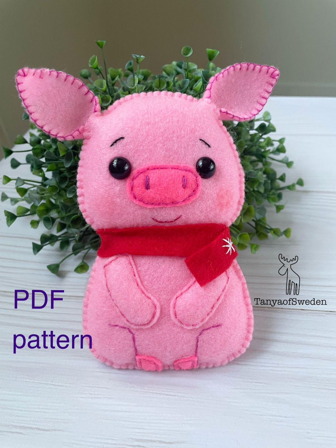 Felt Pig Pdf Pattern Cute Piggy Pattern DIY Felt Pig Ornament Pattern ...