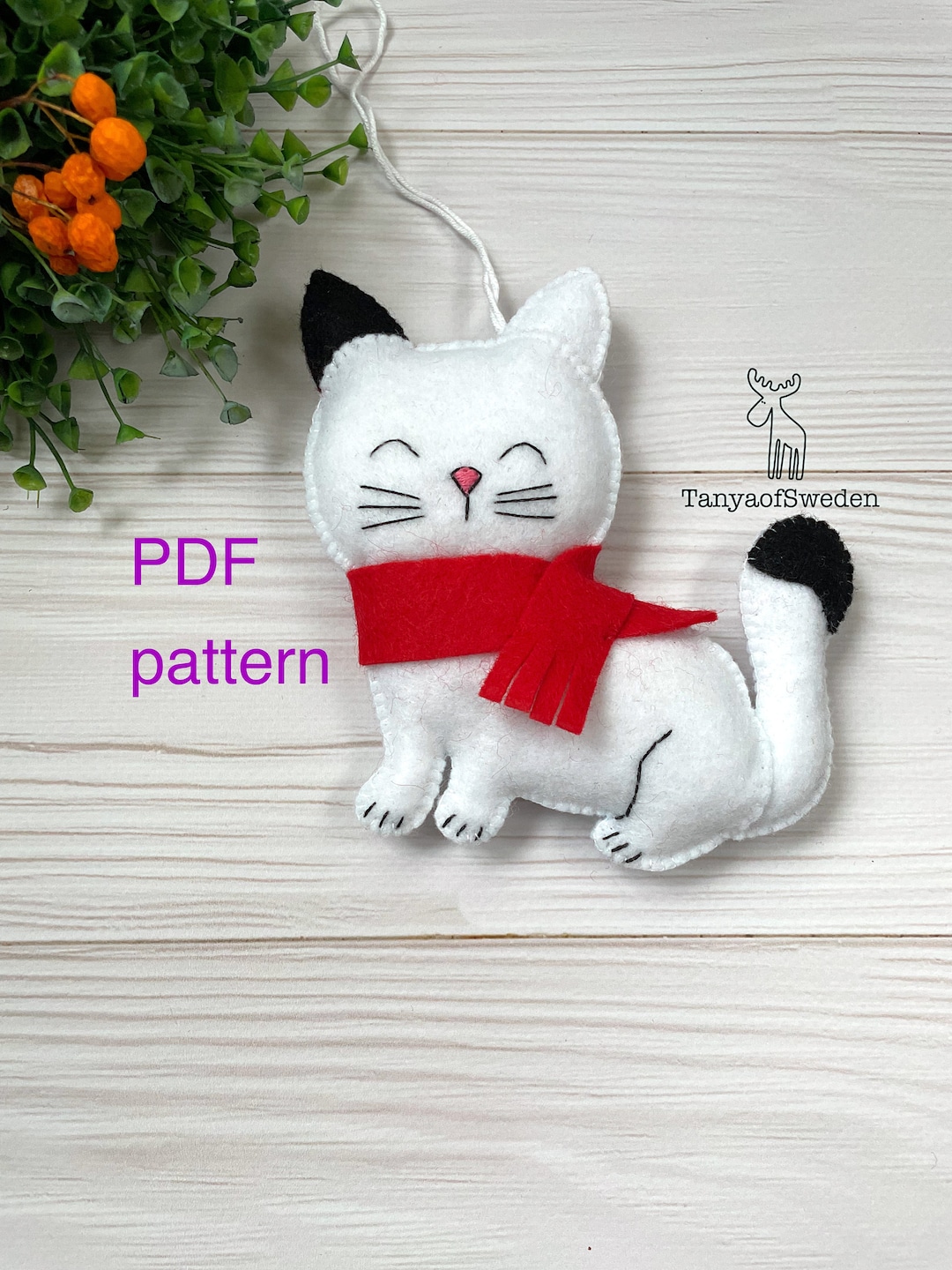 White Christmas Cat Pattern Felt Cat Ornament Pdf Sewing Cat Pattern - Etsy