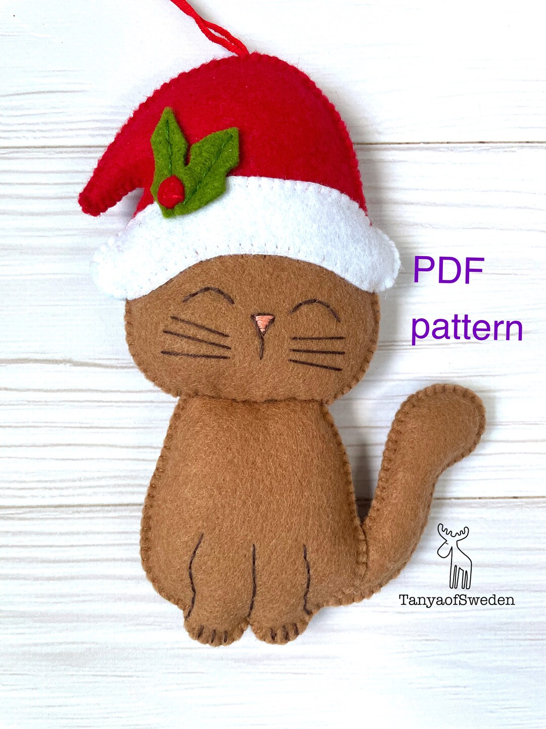 Felt Christmas Cat Ornament PDF Pattern, Sewing Craft (6.8 Inch) - Etsy