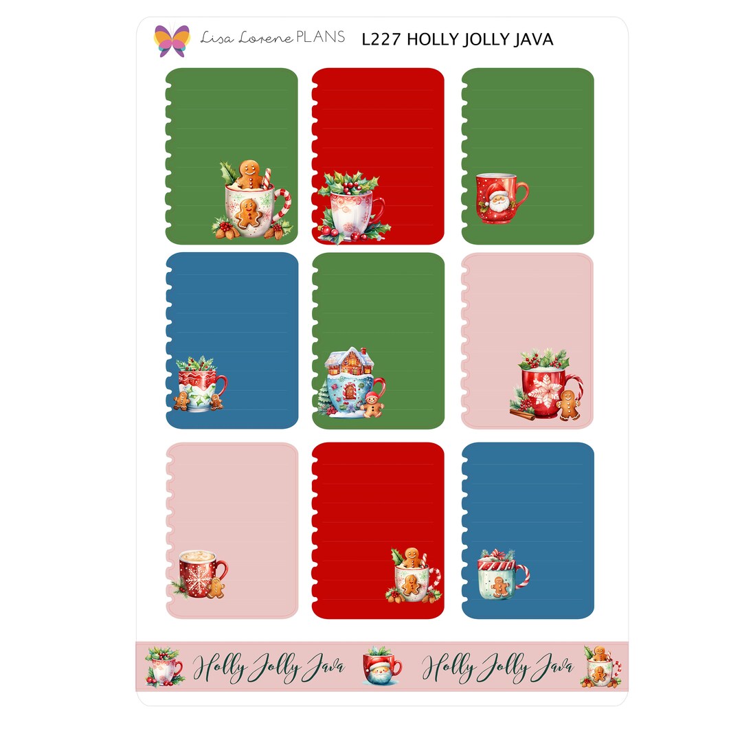 HOLLY JOLLY JAVA Coffee Notepad Planner Stickers Hobonichi Cousin and ...