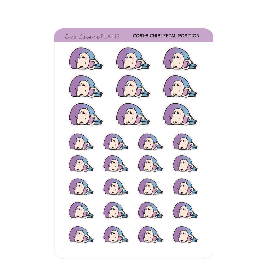 CHIBI FETAL POSITION Planner Stickers | Doodle Character With Purple ...