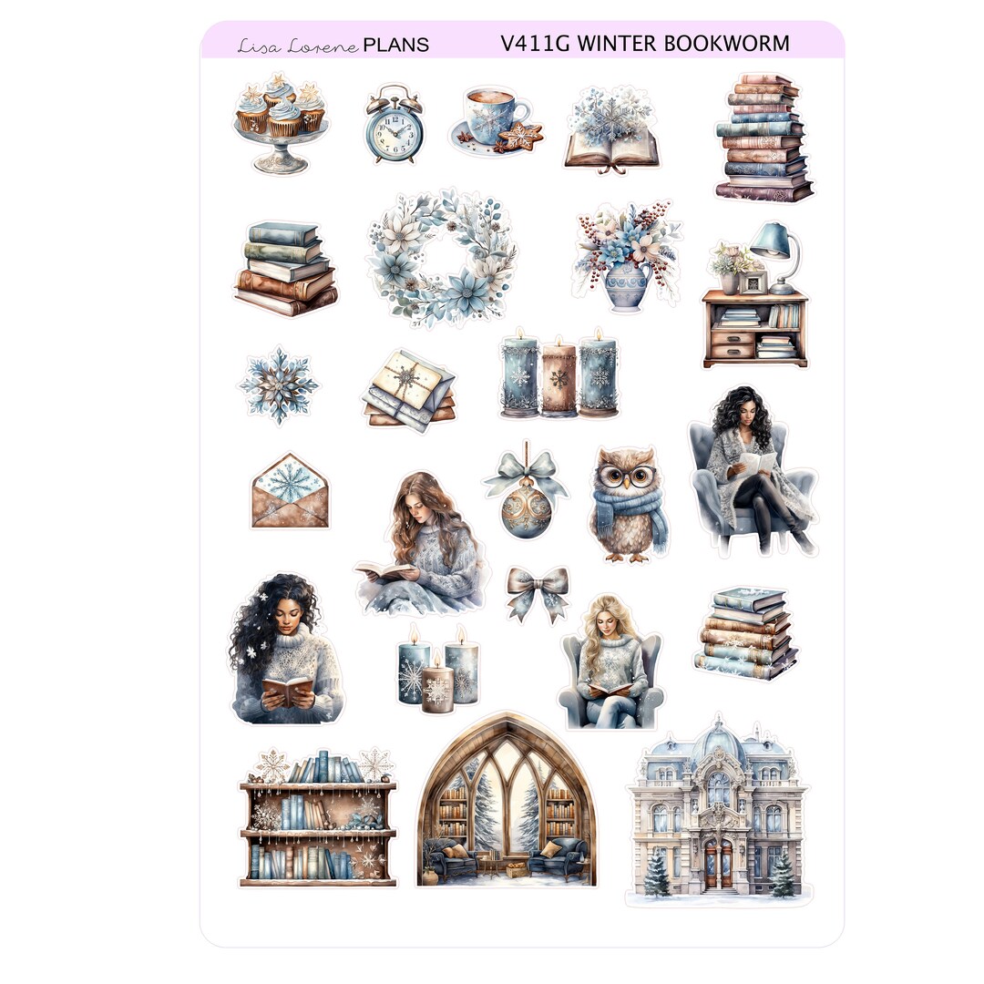 WINTER BOOKWORM Deco Weekly Planner Sticker Kit | Vertical Planner ...