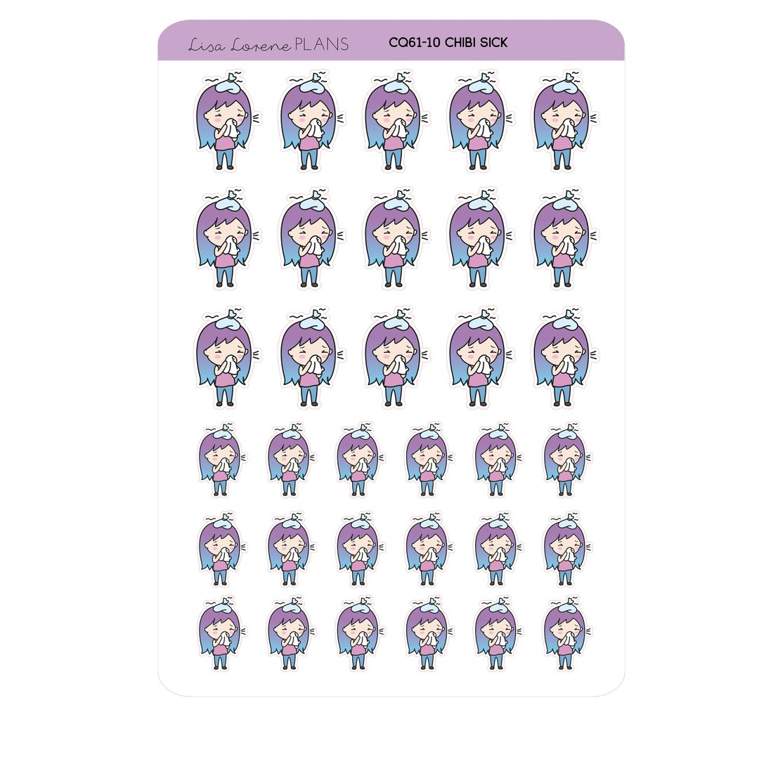 CHIBI SICK Planner Stickers | Doodle Character With Purple Hair ...