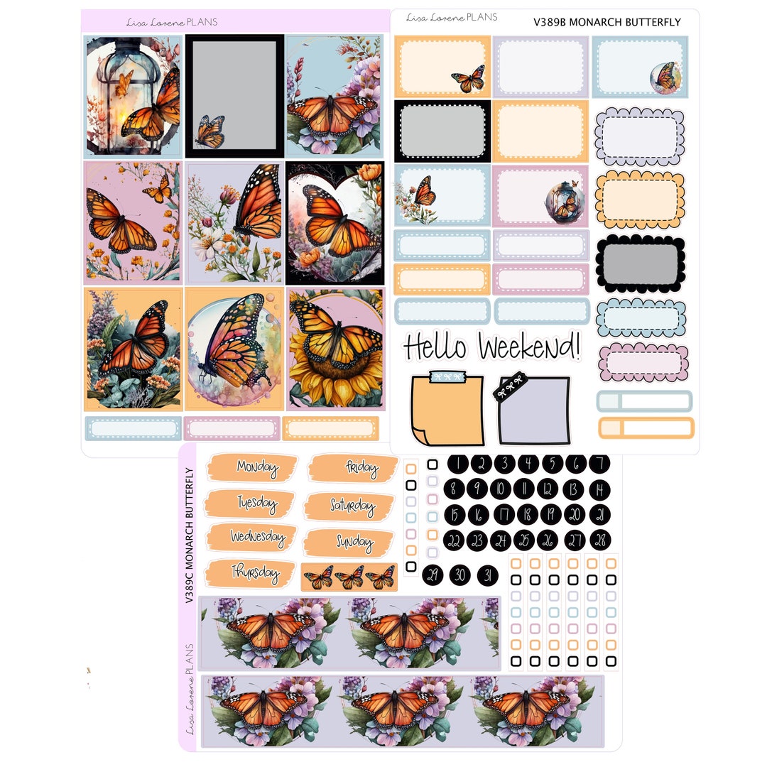 MONARCH BUTTERFLY Weekly Planner Sticker Kit | Vertical Planner ...