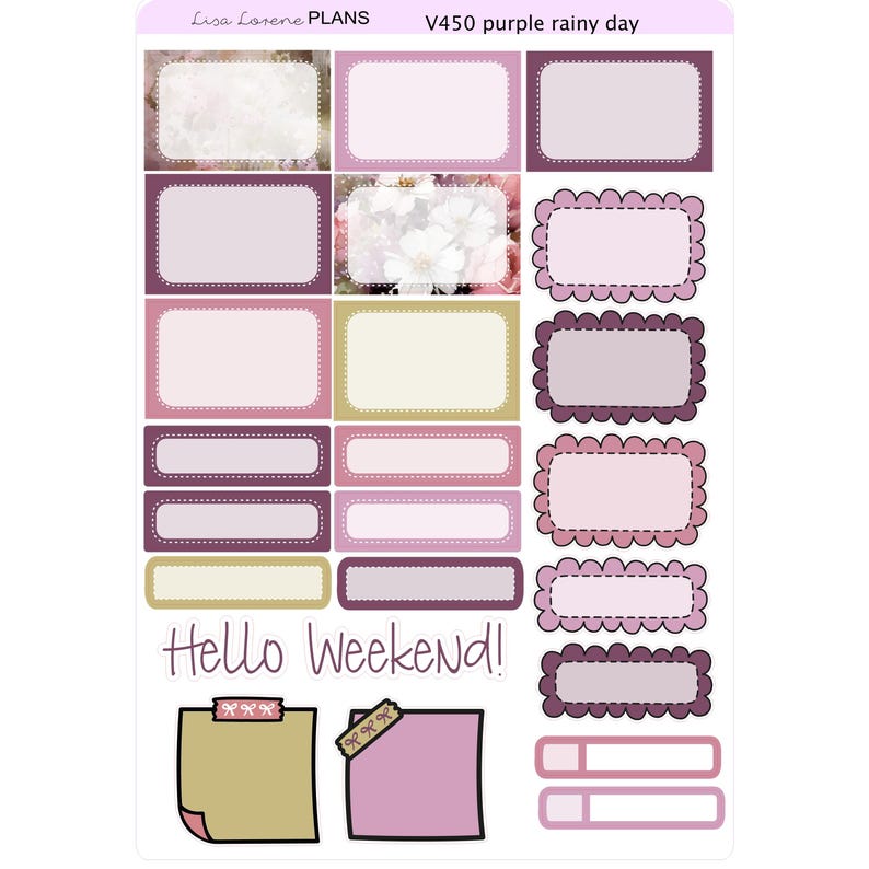 PURPLE RAINY DAY Weekly Planner Sticker Kit | Vertical Planner ...