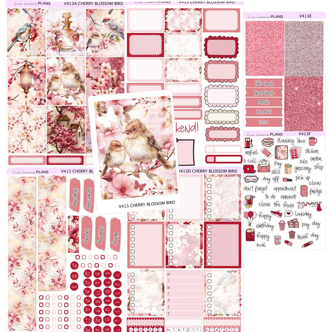 CHERRY BLOSSOM BIRD Coffee Weekly Planner Sticker Kit Vertical Planner ...