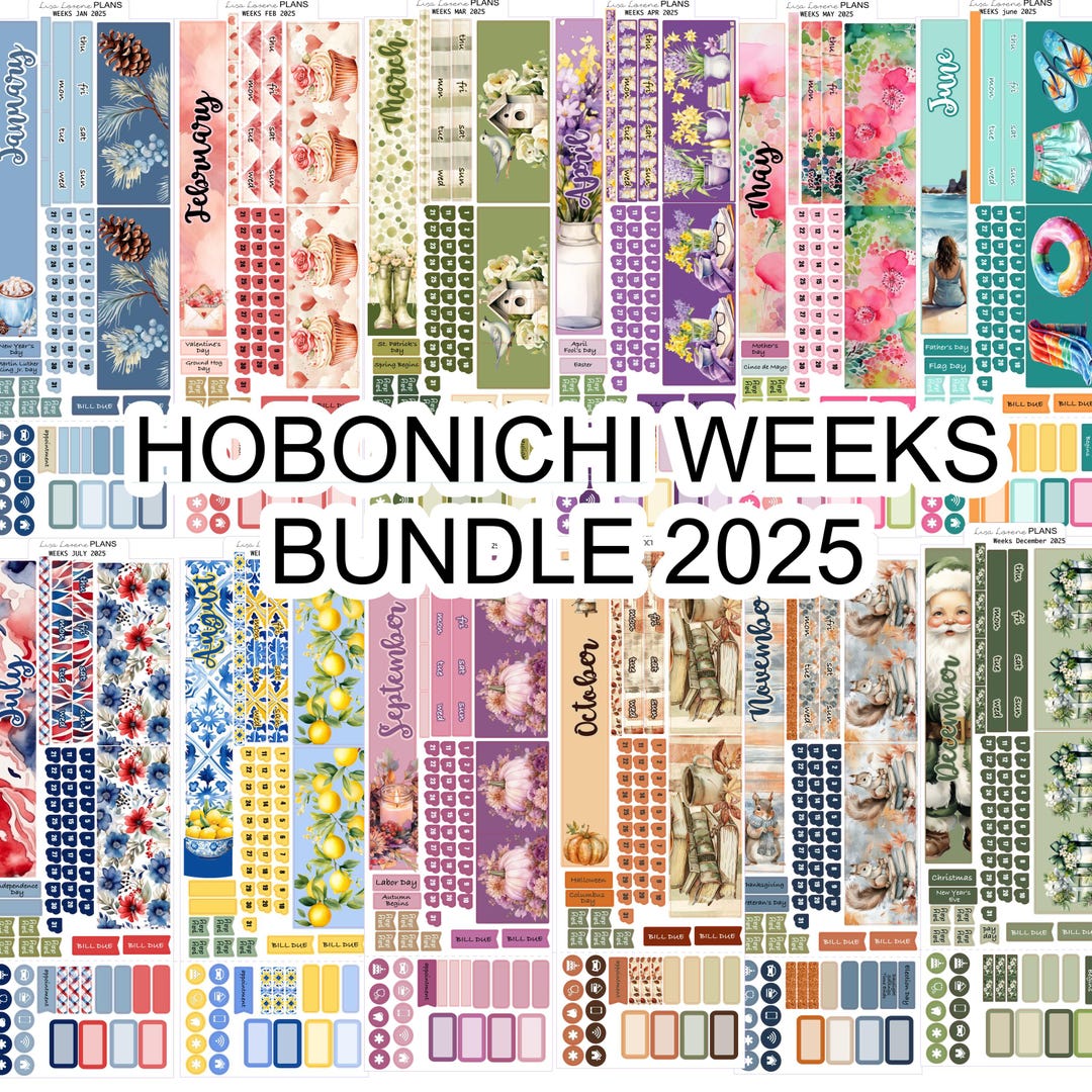 2025 HOBONICHI WEEKS BUNDLE of 12 Monthly Sticker Kits Designed for the ...